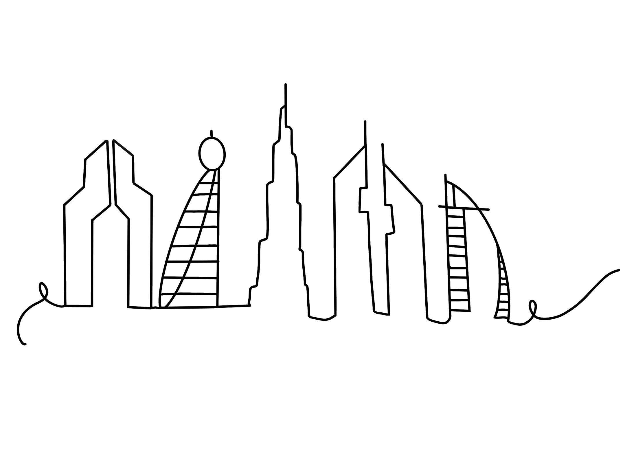 Dubai Skyline in black line drawing | Etsy