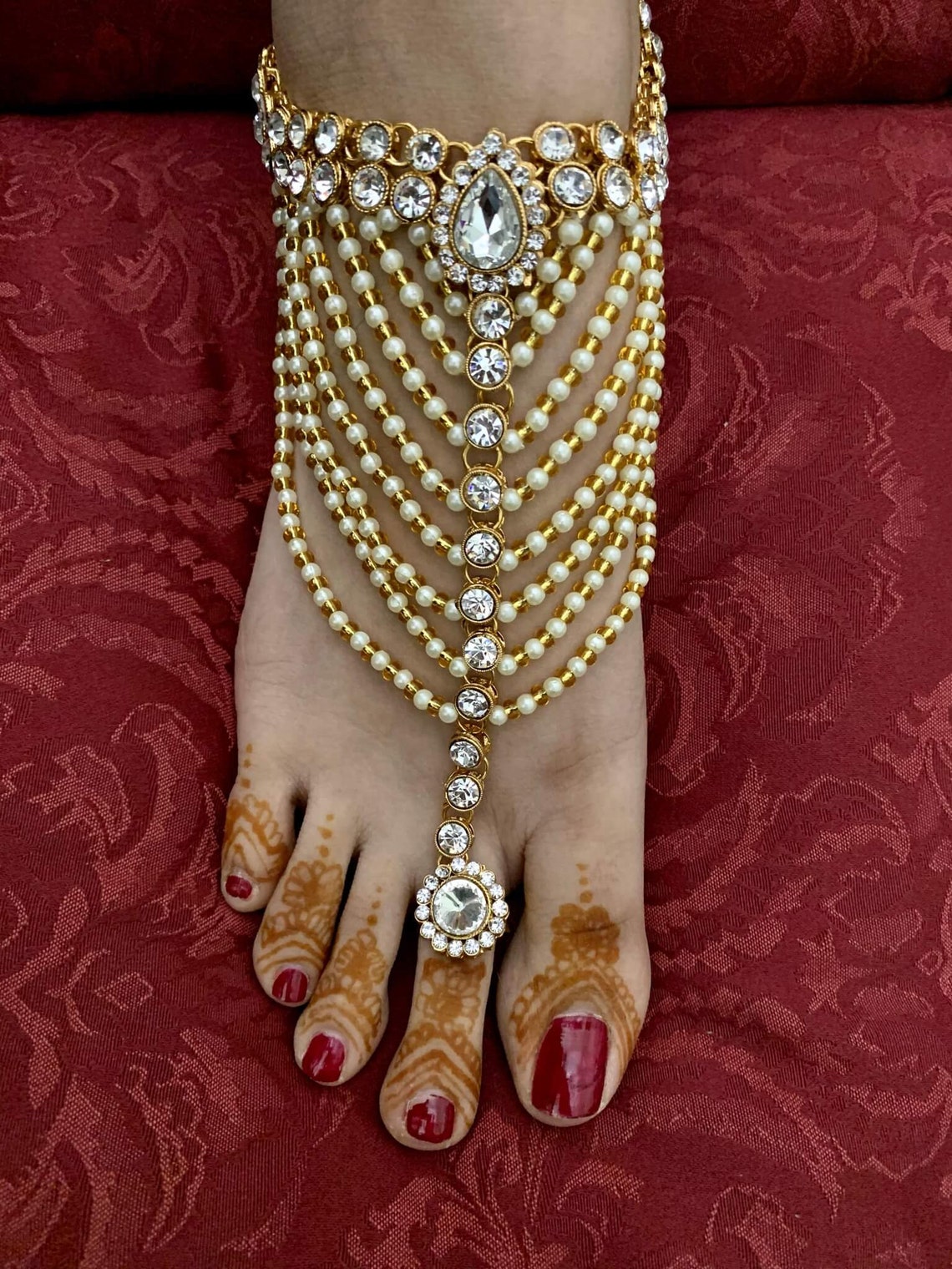 Golden Diamond and Beads Antique Classic Payal Anklet Pazaid - Etsy