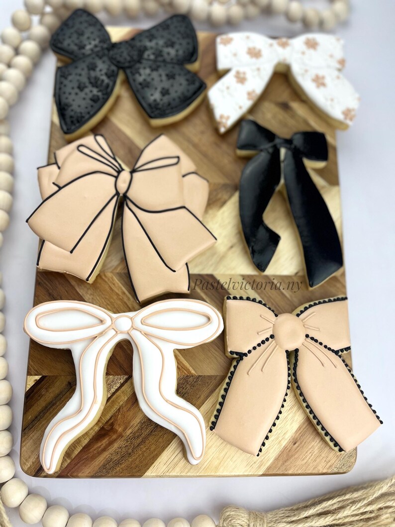 Coquette Bow Birthday Cookies, Celebrate Bow Themed Cookie, Set of 6-48 ...