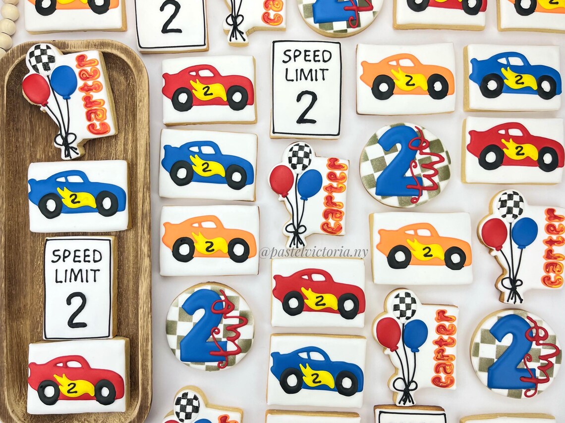 Custom Race Car Cookies, Personalized Birthday Cookies, Racing Party ...