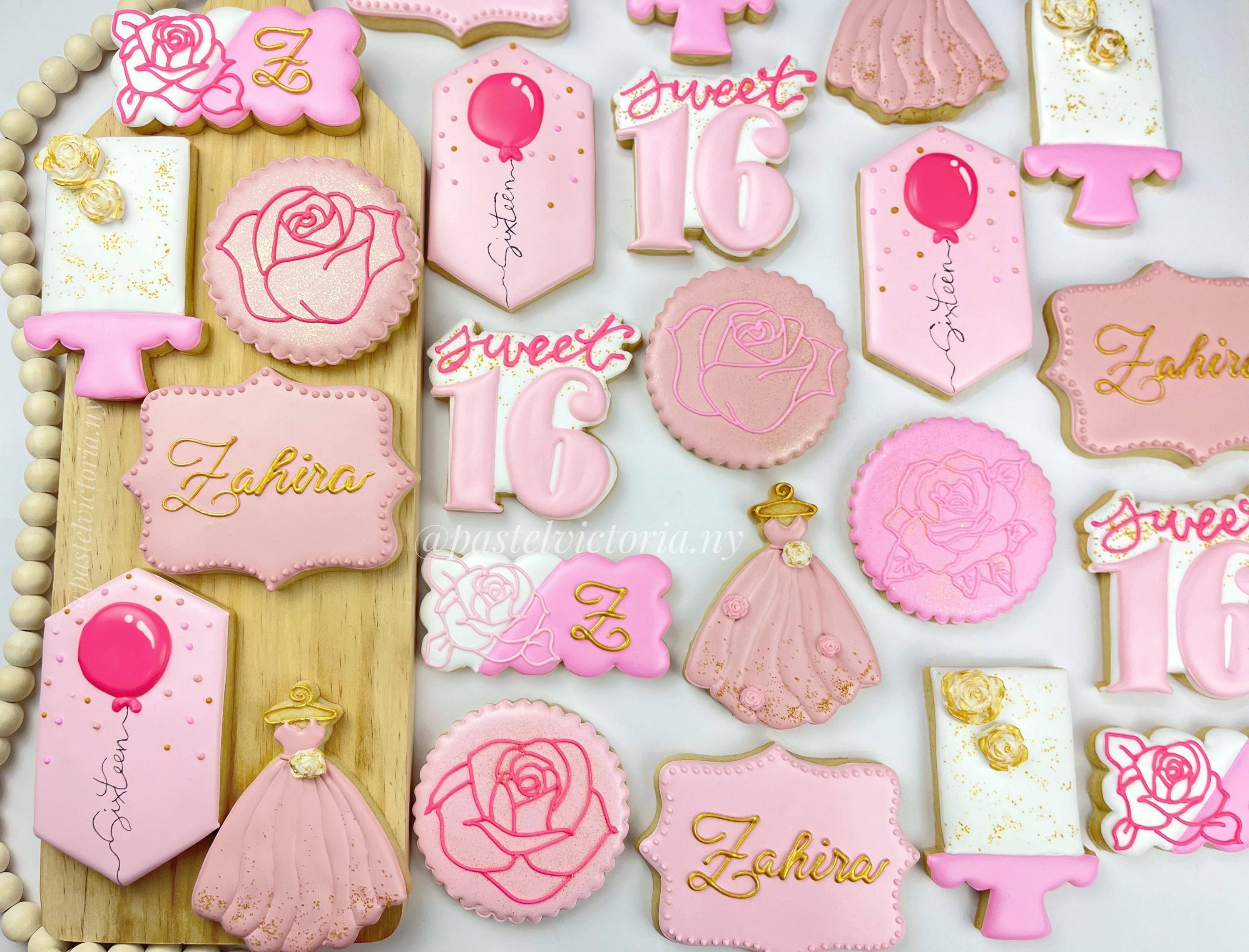 Custom Sweet 16 Birthday Cookies, Personalized Favors for Girls, Set of ...