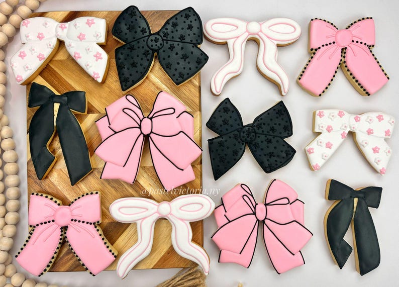 Coquette Bow Birthday Cookies, Celebrate Bow Themed Cookie, Set of 6-48 ...