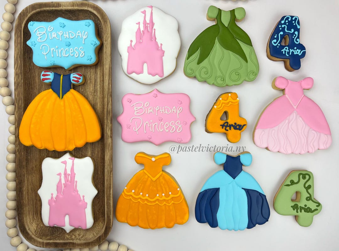 Princess Theme Custom Cookies, Princess Dress Custom Cookies, Set of 6 ...