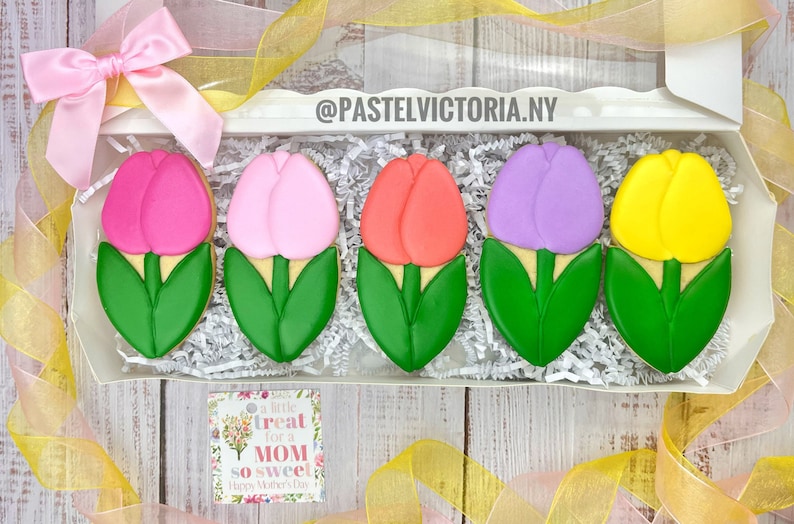 Set of 5 Tulip Cookies, Mother’s Day Gift for Mom, Gift for Grandma ...