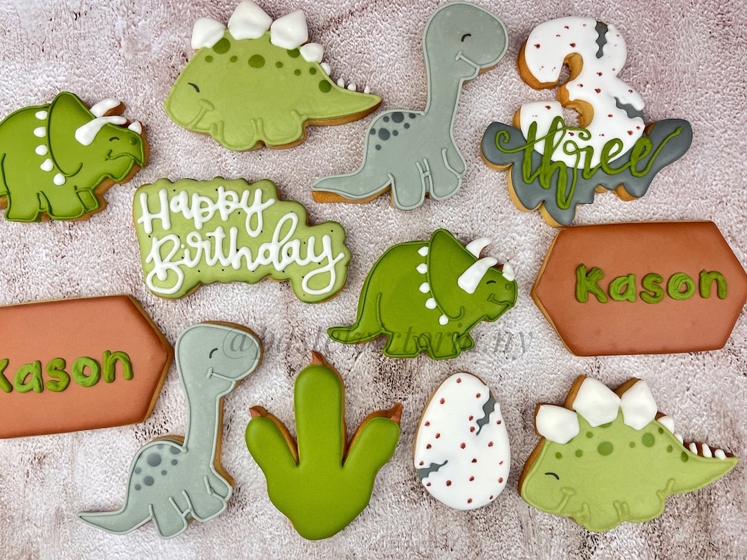Personalized Dinosaur Sugar Cookies, Dinosaur Cookies Birthday Party, Royal Icing Cookies ...