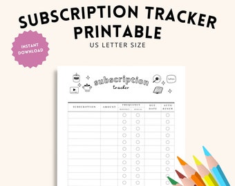 Subscription Tracker Printable, Printable Subscription Log ...