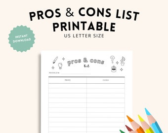 4 Pros and Cons Printable List, Relationship Pros and Cons List ...