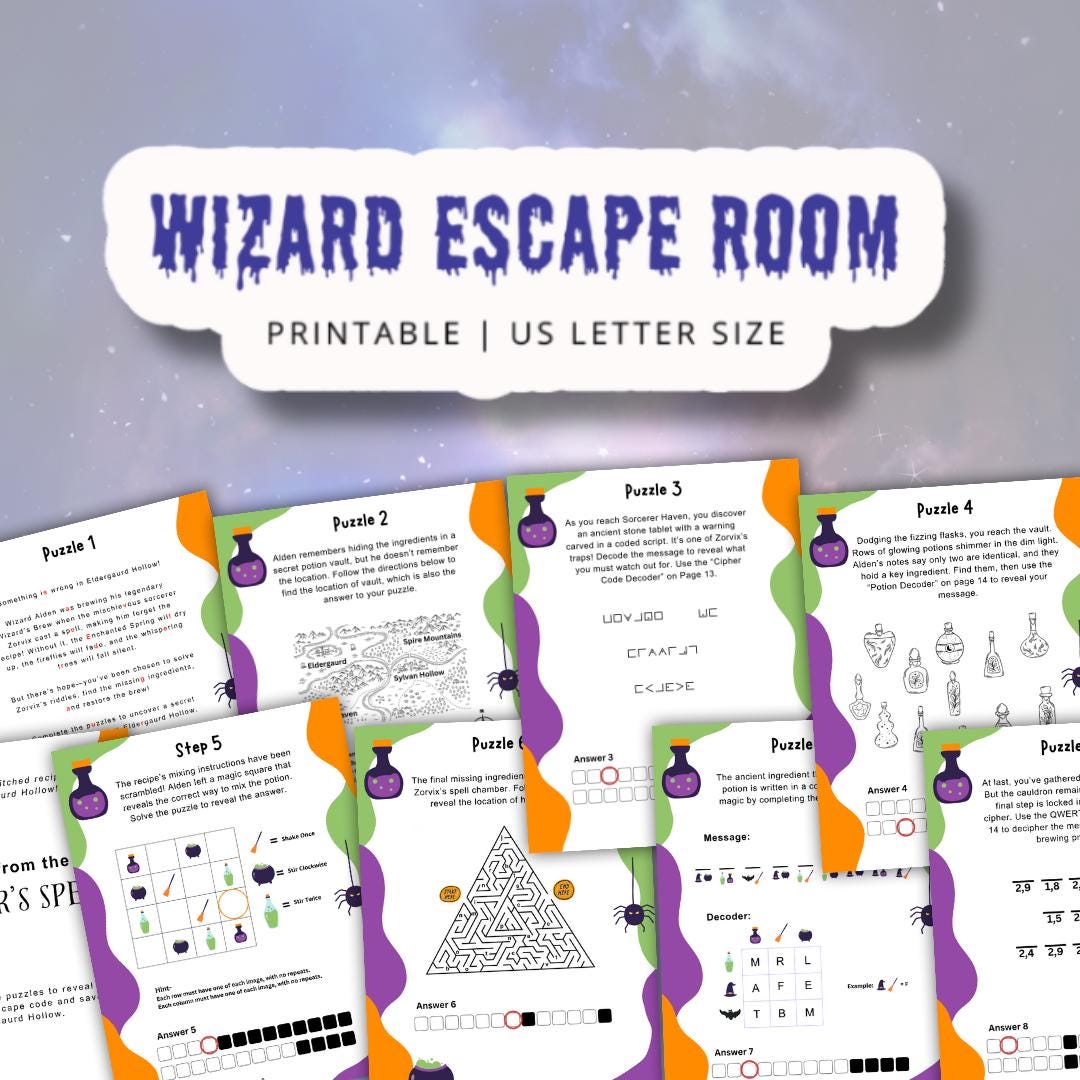 Printable Wizard Escape Room Game for Kids, Birthday Party Games ...