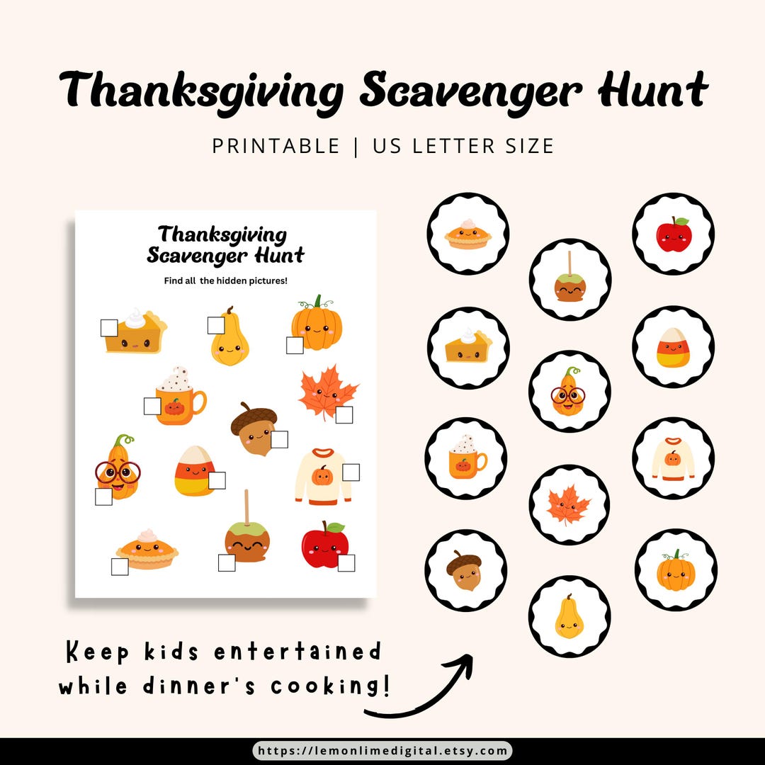 Thanksgiving Scavenger Hunt for Kids | Printable Thanksgiving Game ...