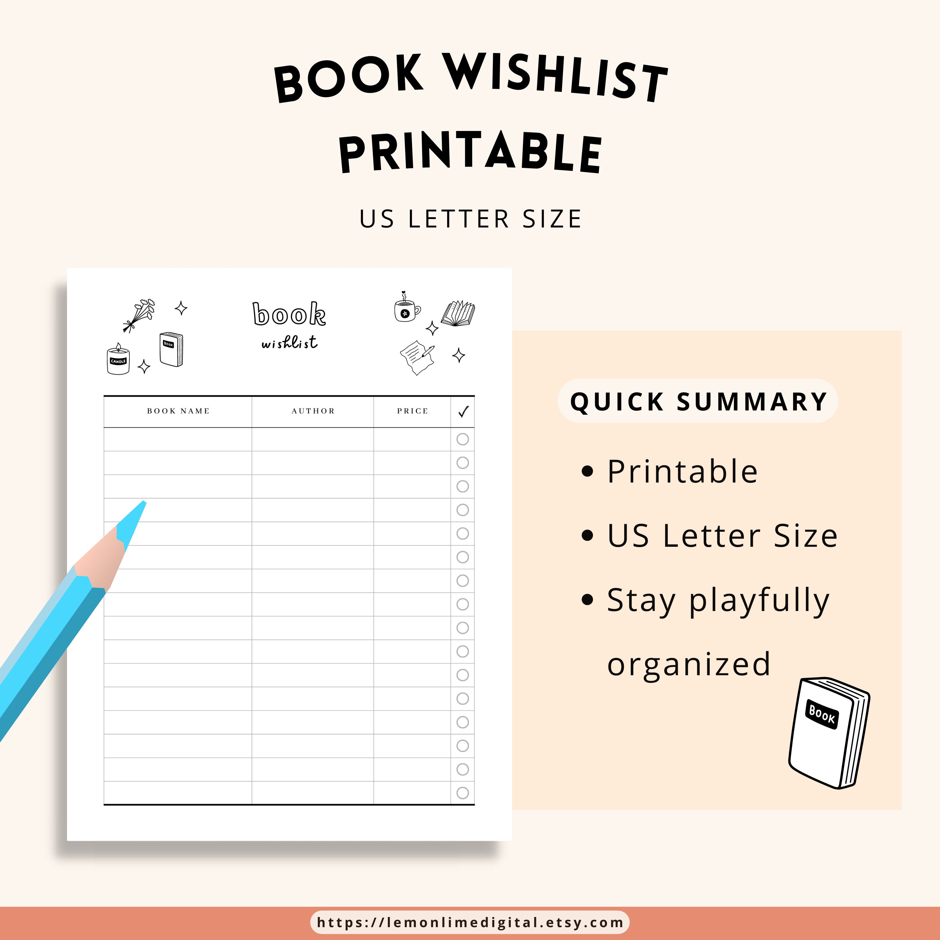 Book Wish List Printable - Etsy