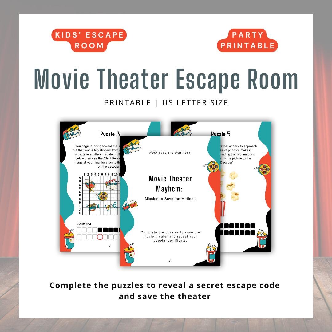 Printable Movie Theater Party Game for Kids Ages 8, 9, 10, 11, 12 ...