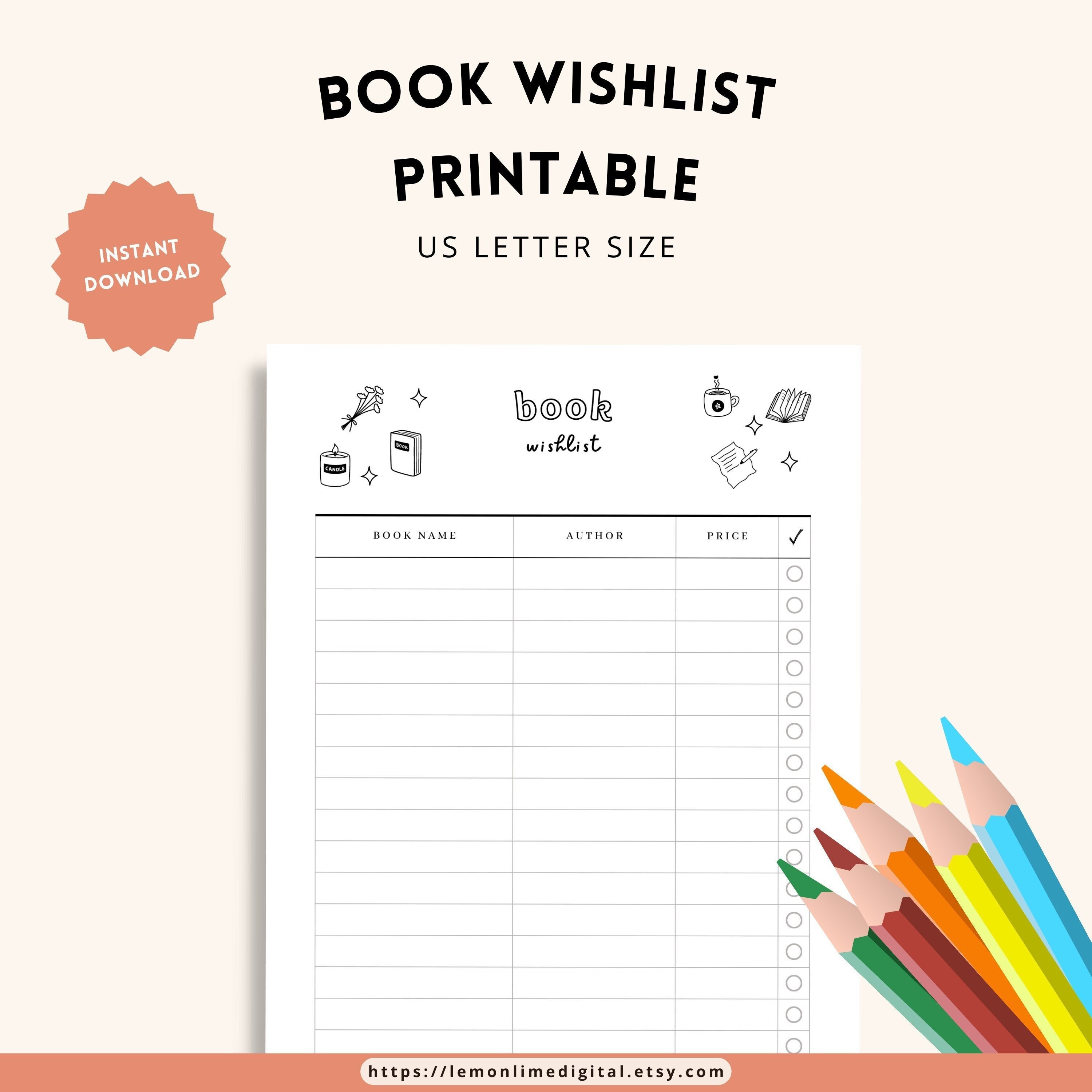 Book Wish List Printable - Etsy
