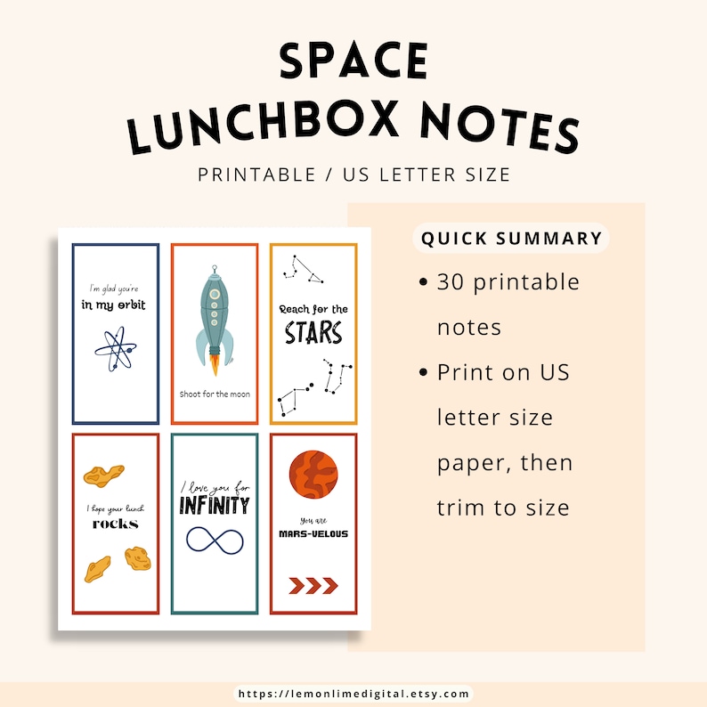 Space Lunchbox Notes, Printable Lunch Box Notes, Lunch Box Notes for ...