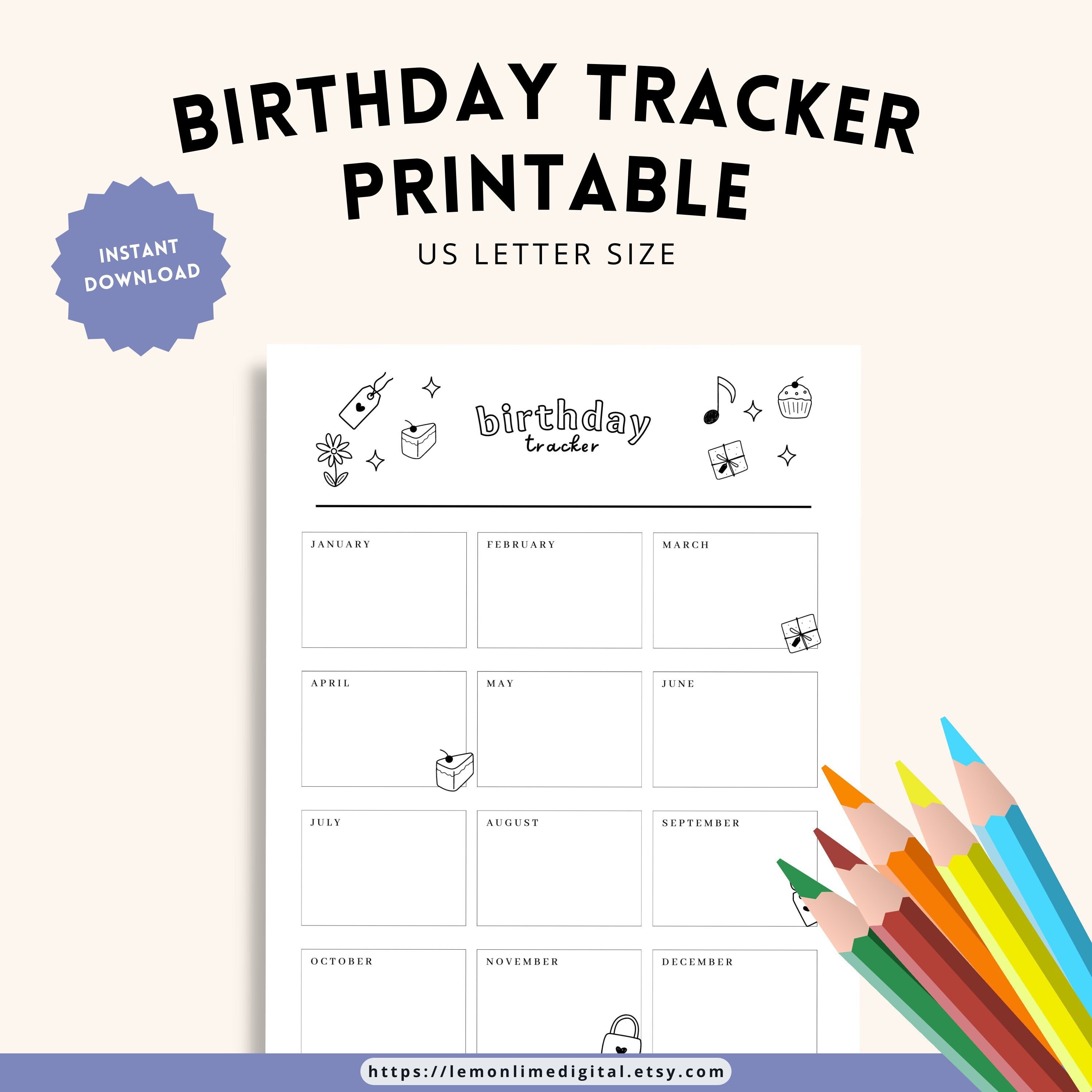 Birthday Tracker Printable - Etsy