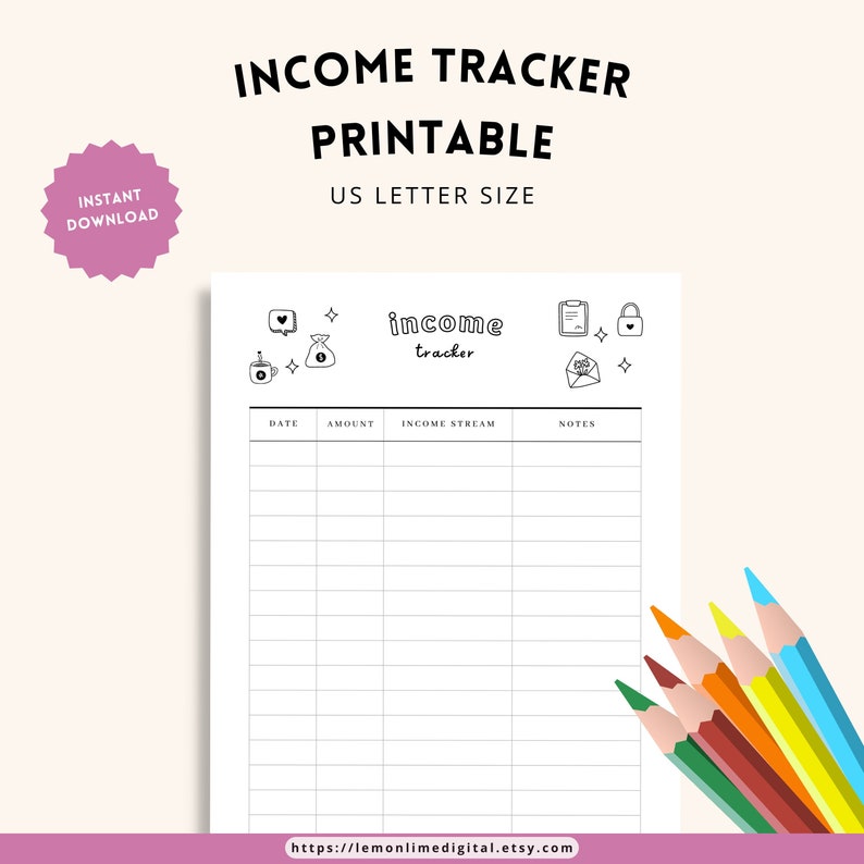 Income Tracker Printable - Etsy