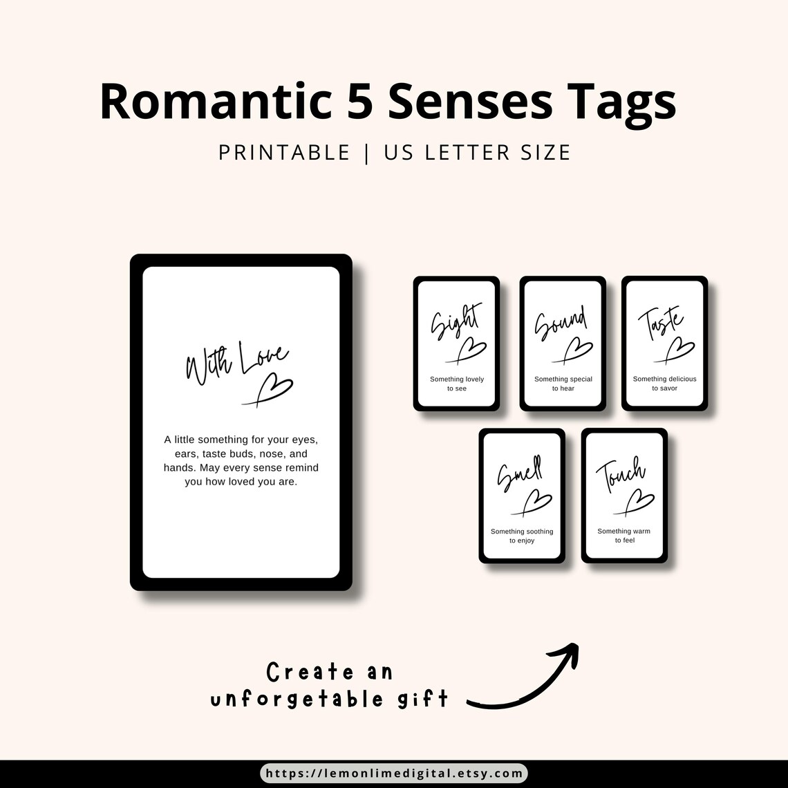 Romantic 5 Senses Gift Tags Printable | Anniversary or Valentine’s Day ...