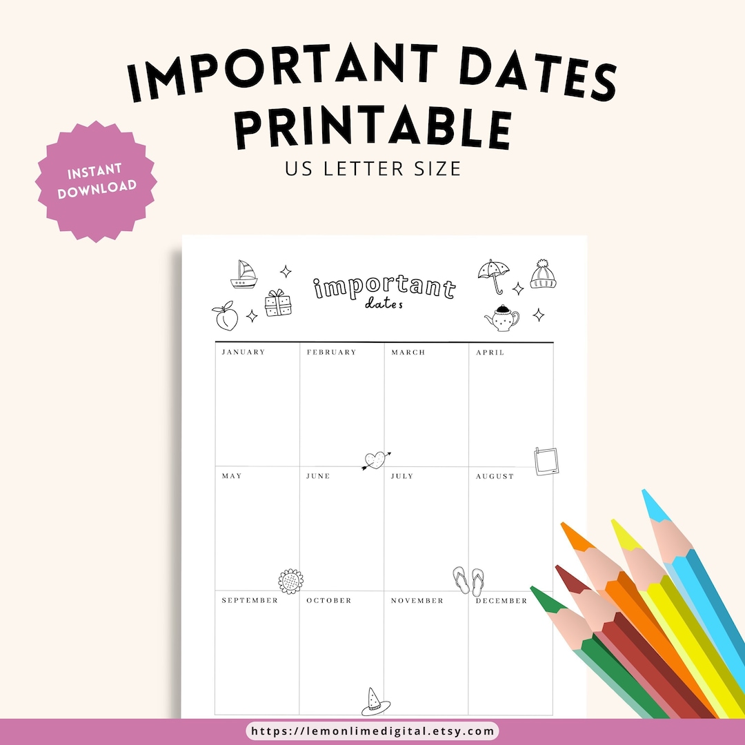 Important Dates Printable - Etsy