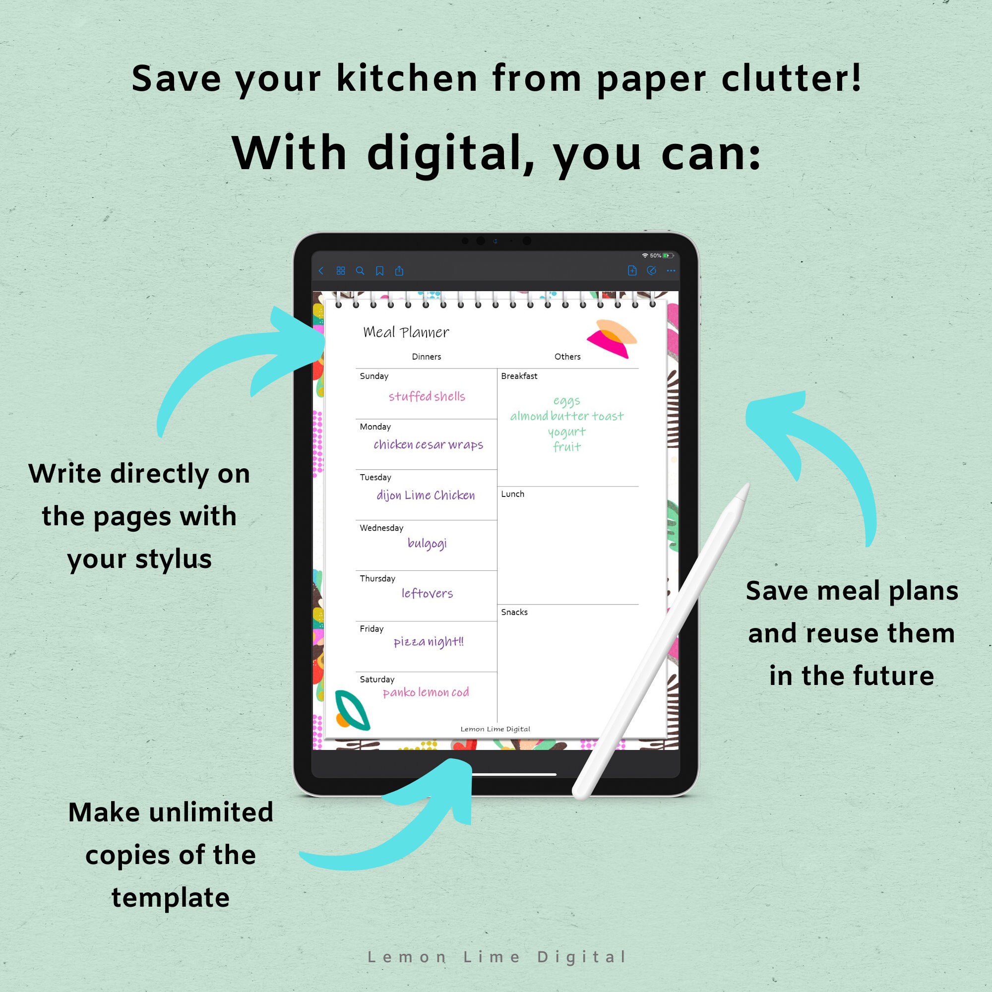 Digital Meal Planner, Meal Planning, Weekly Meal Plan, Goodnotes ...