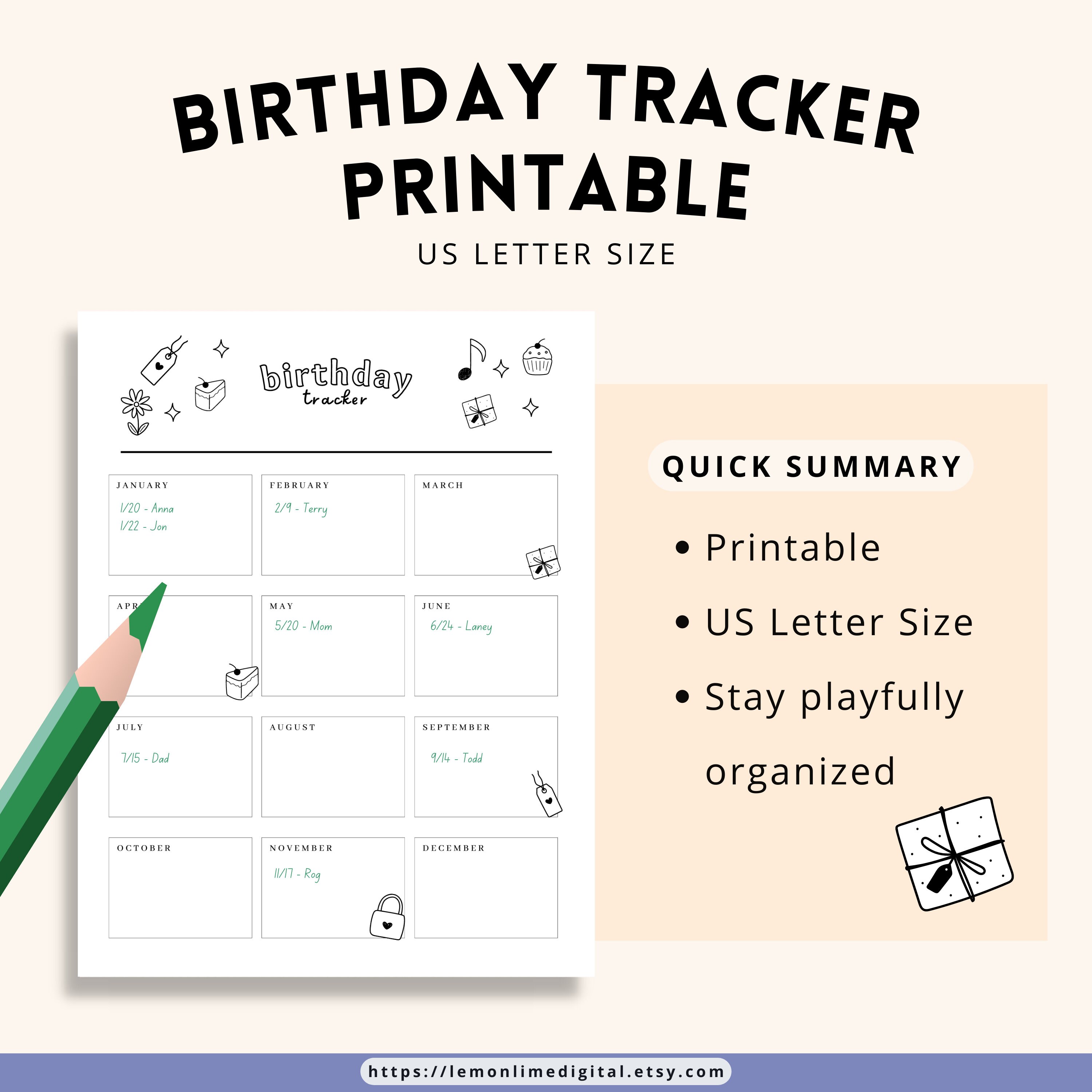 Birthday Tracker Printable - Etsy