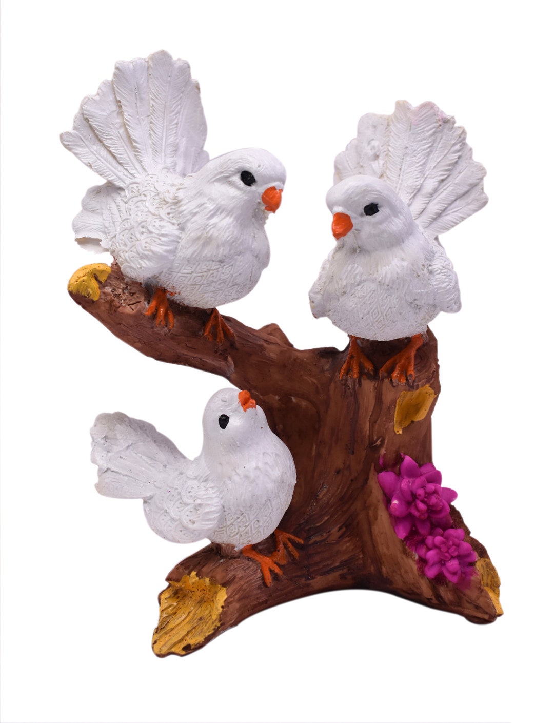 Polyresin 3 White Birds Sitting on Tree Branch Statue: Elegant Home ...