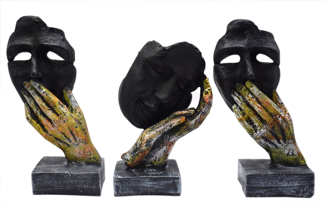 Set of 3 Human Face Resin Sculptures Decorative Miniatures for Home ...