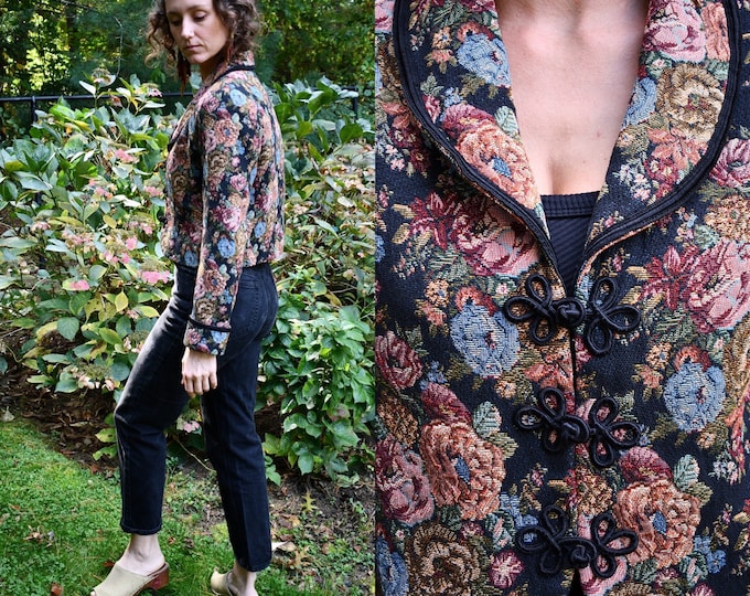 Vintage Cropped Floral Tapestry Jacket by Doncaster | 90s | Small - Etsy