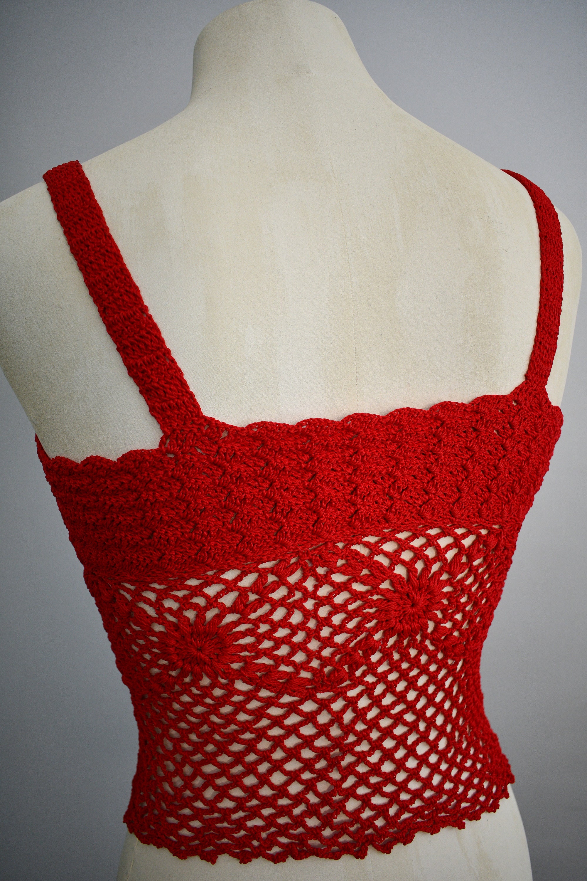 Red Crochet Tank | Y2K | XS | Boho, Festival, Sunburst Design - Etsy