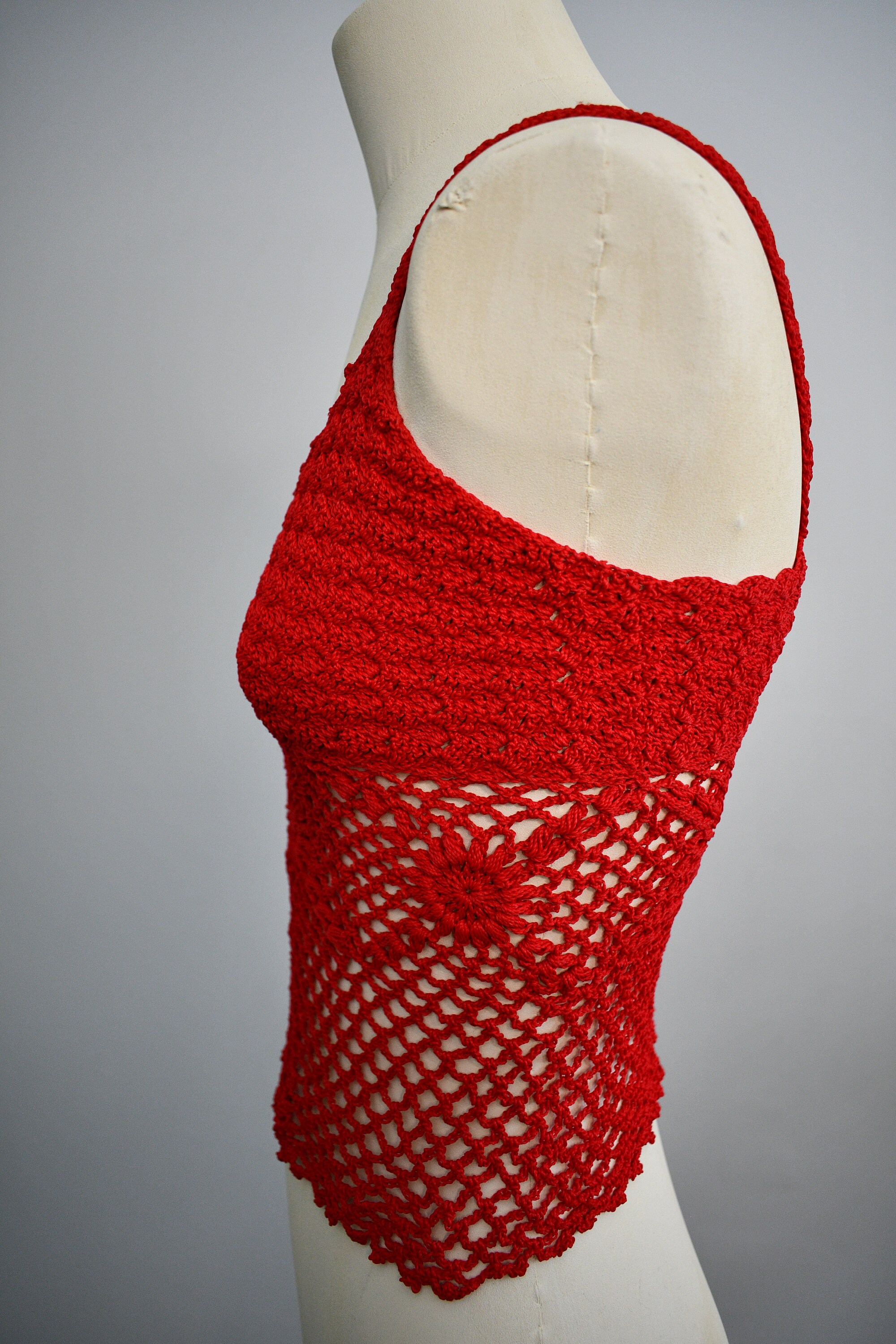 Red Crochet Tank | Y2K | XS | Boho, Festival, Sunburst Design - Etsy