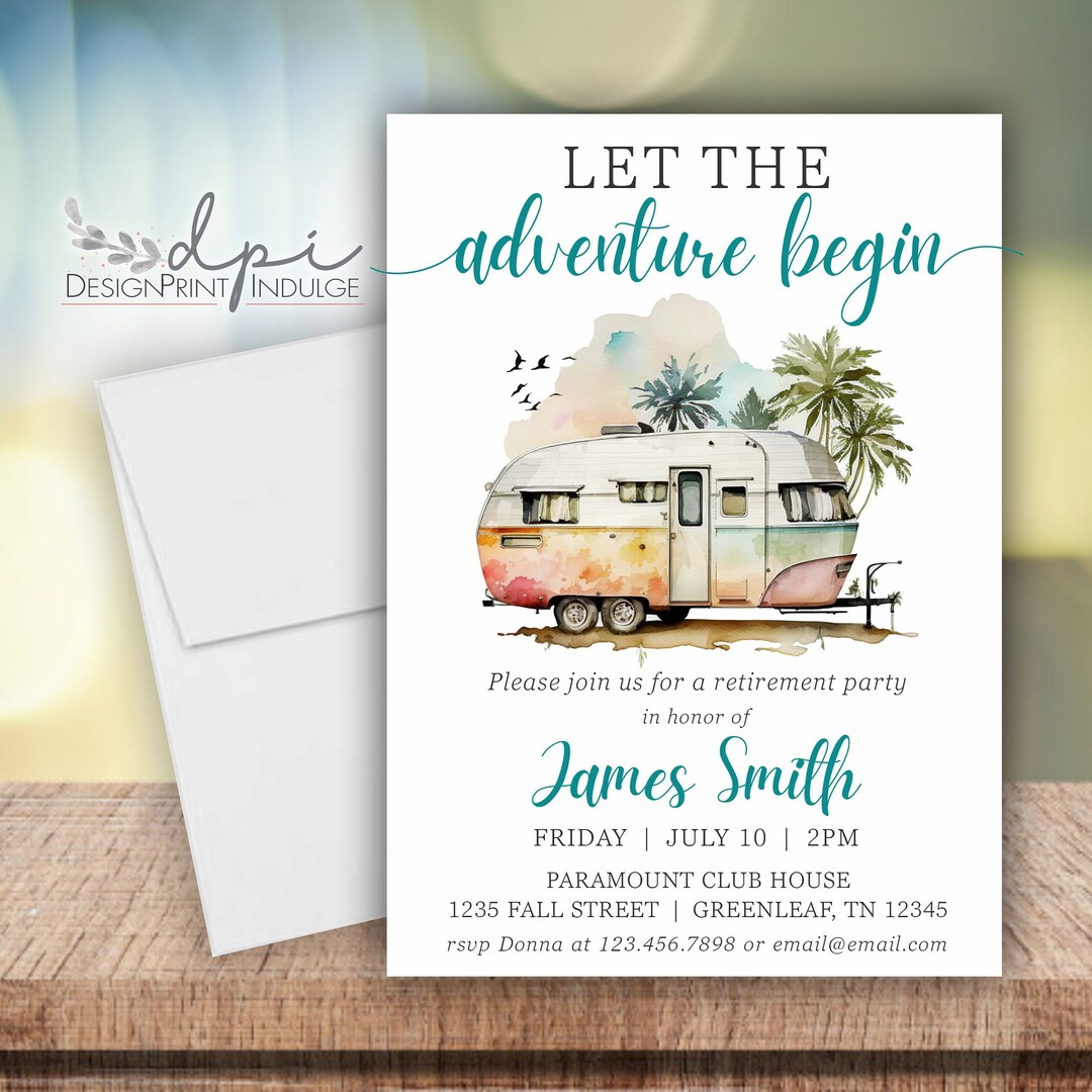 Retirement Invitation, Camper Tropic Retirement Invites, Adventure ...