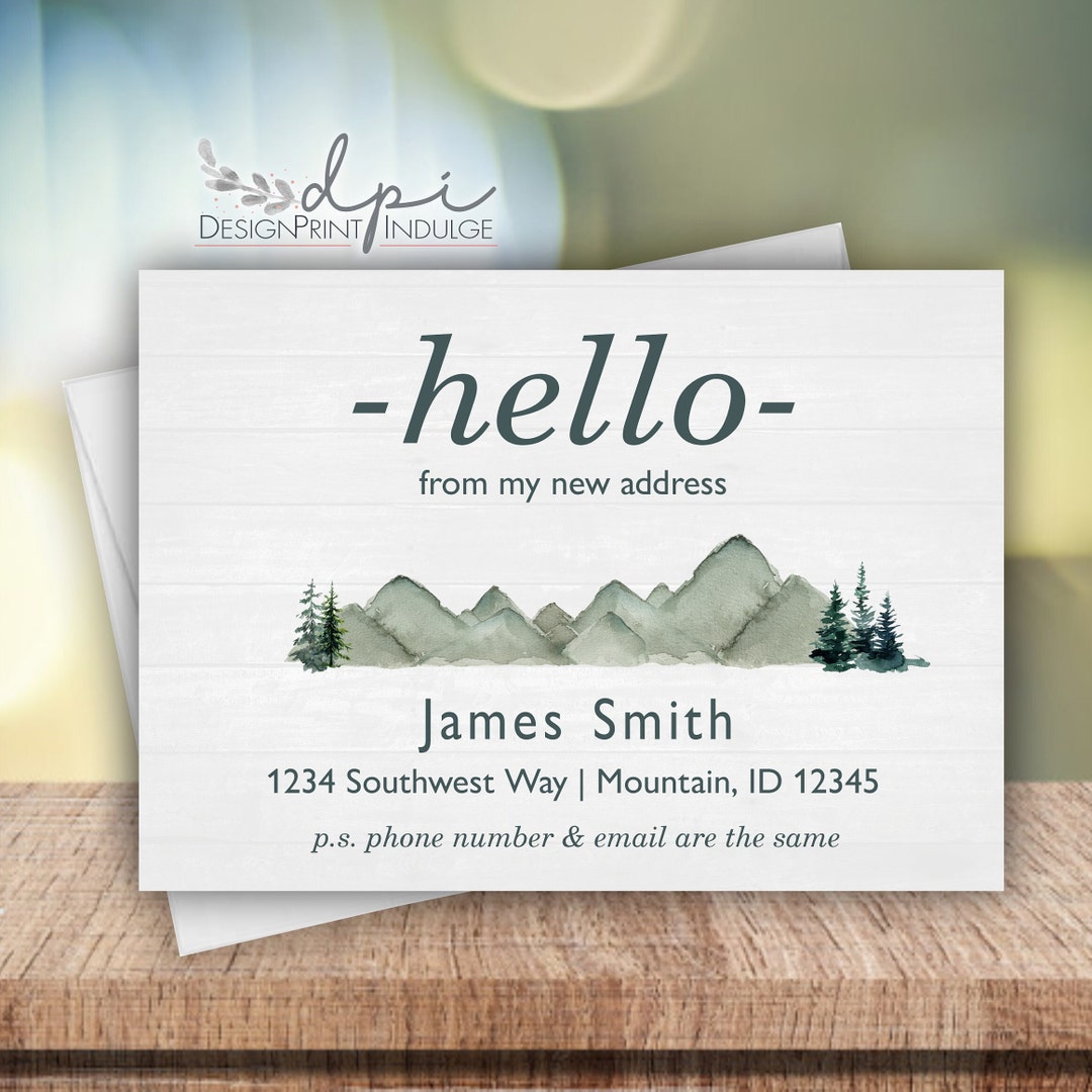 Mountain New Address Announcement Card, Mountain Hello Change of ...