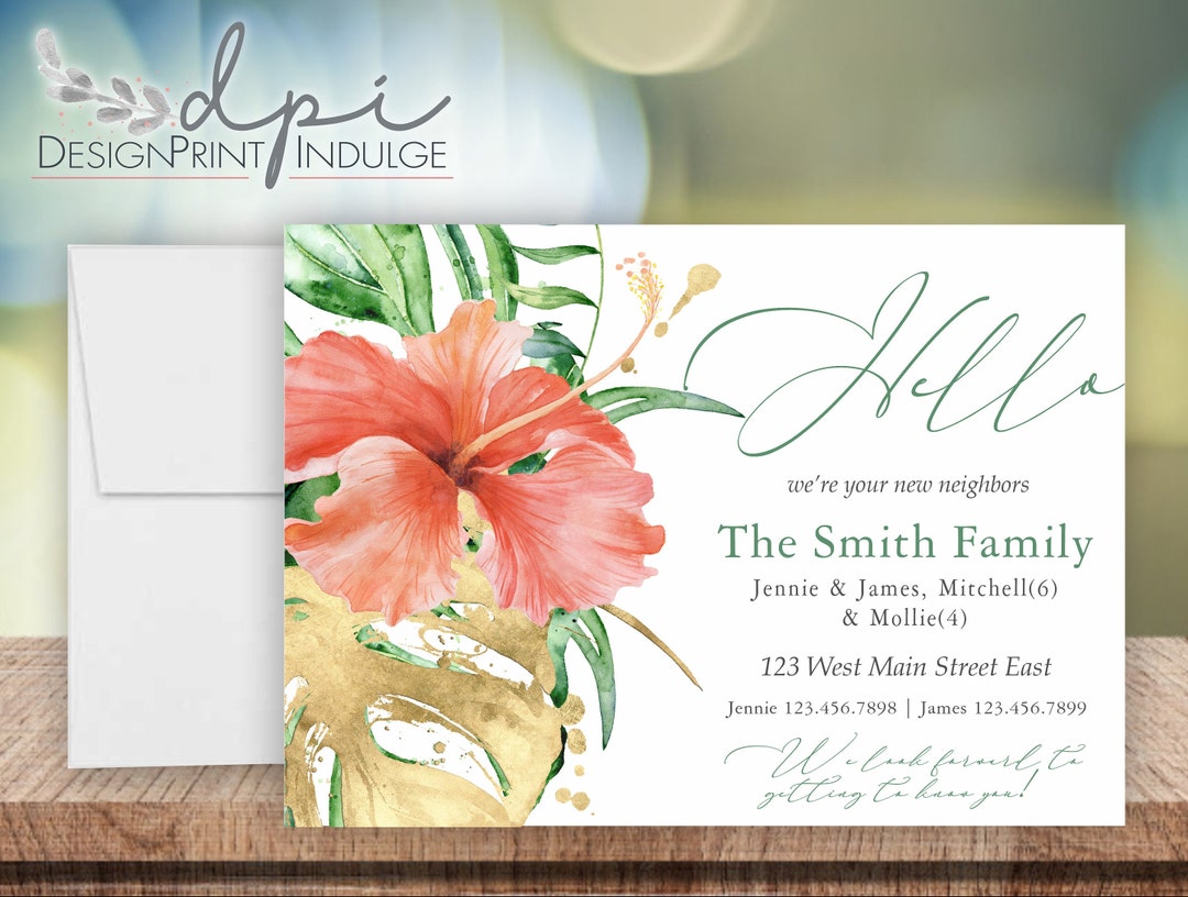 Tropical Hello New Neighbor Cards Personalized We're Your - Etsy