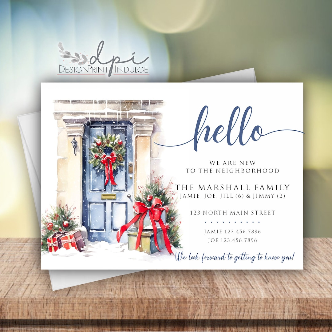 Hello New Neighbor Introduction Cards, Winter New to the Neighborhood ...