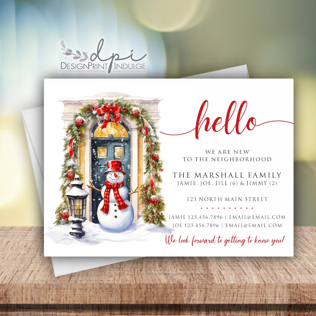 Hello New Neighbor Introduction Cards, Winter New to the Neighborhood ...