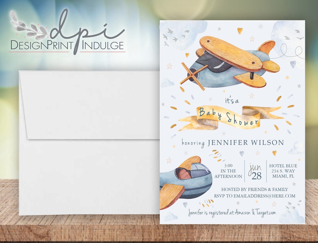 Baby Shower Toy Airplanes Invitation, Airplane Toy Blue Baby Shower ...