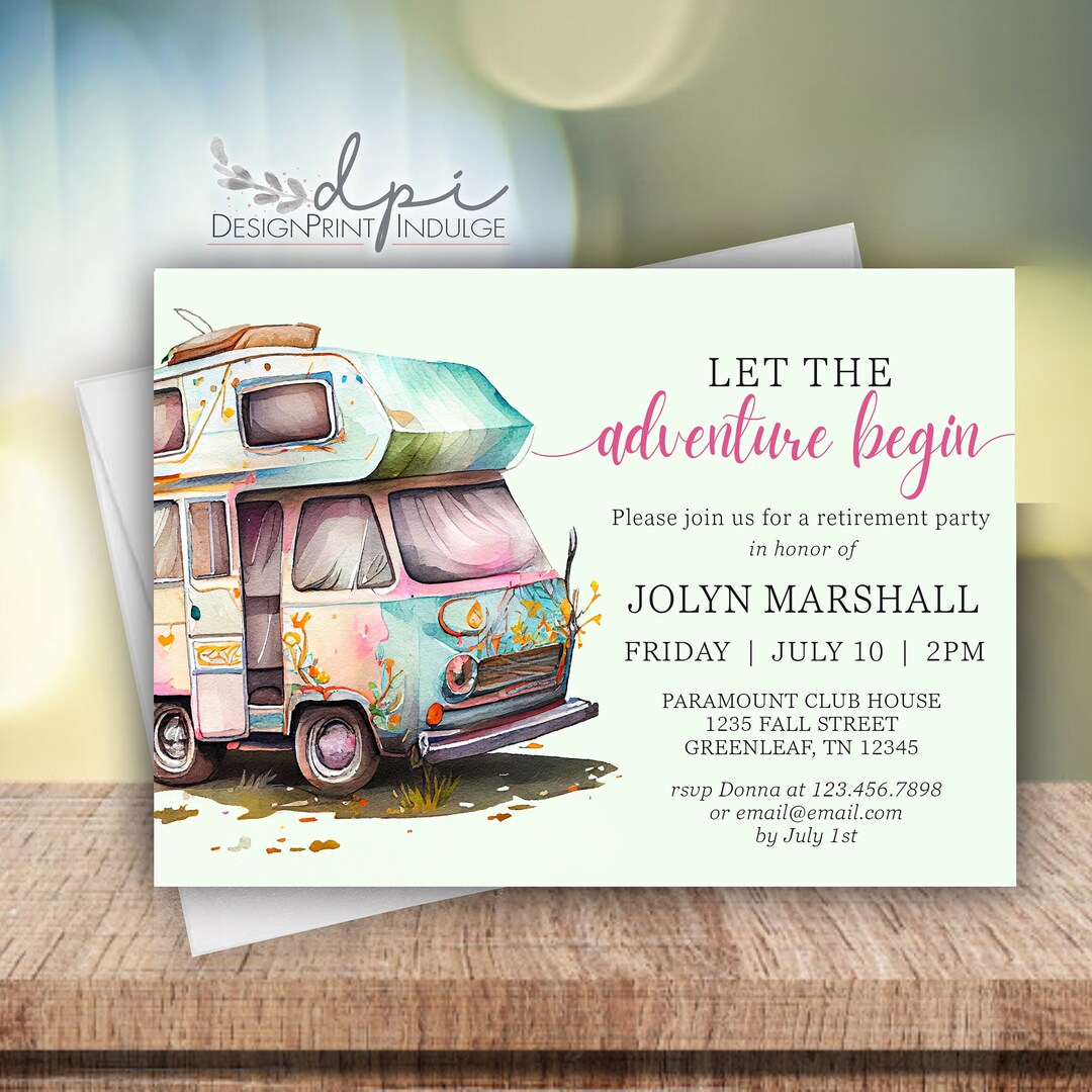 Retirement Party Invitation W/ Vintage Camper, Happy Colorful ...