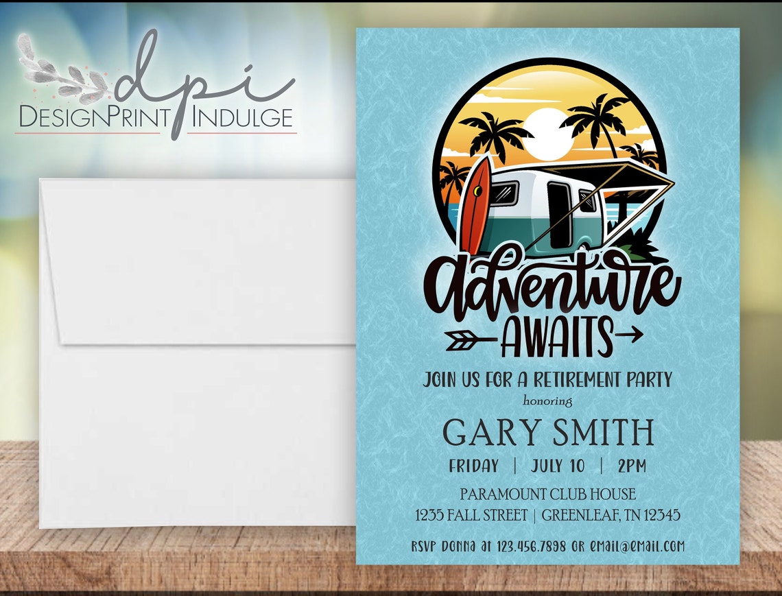 Retirement Party Invitations With Camper & Beach Tropic - Etsy