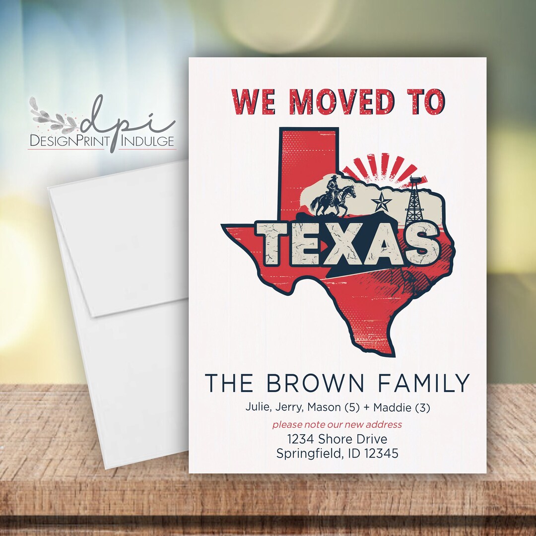 We Moved to Texas Change of Address Announcement, New State Address ...