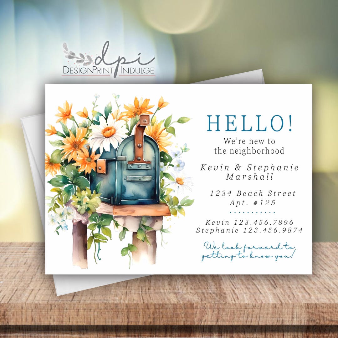 Floral Hello New Neighbor Announcement Cards With Envelopes - Etsy