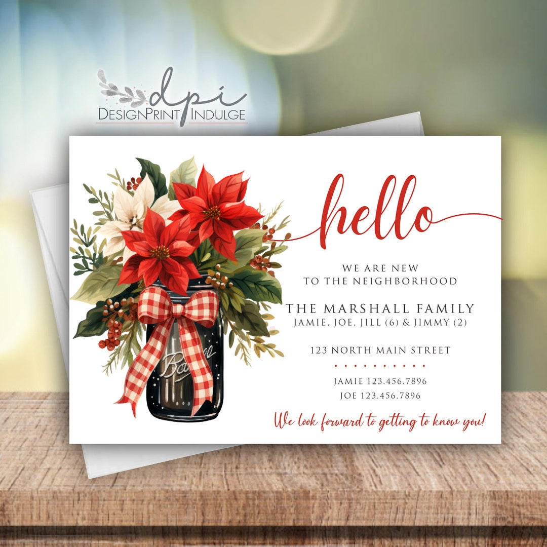 Hello New Neighbor Introduction Card, Winter Jar New to the ...