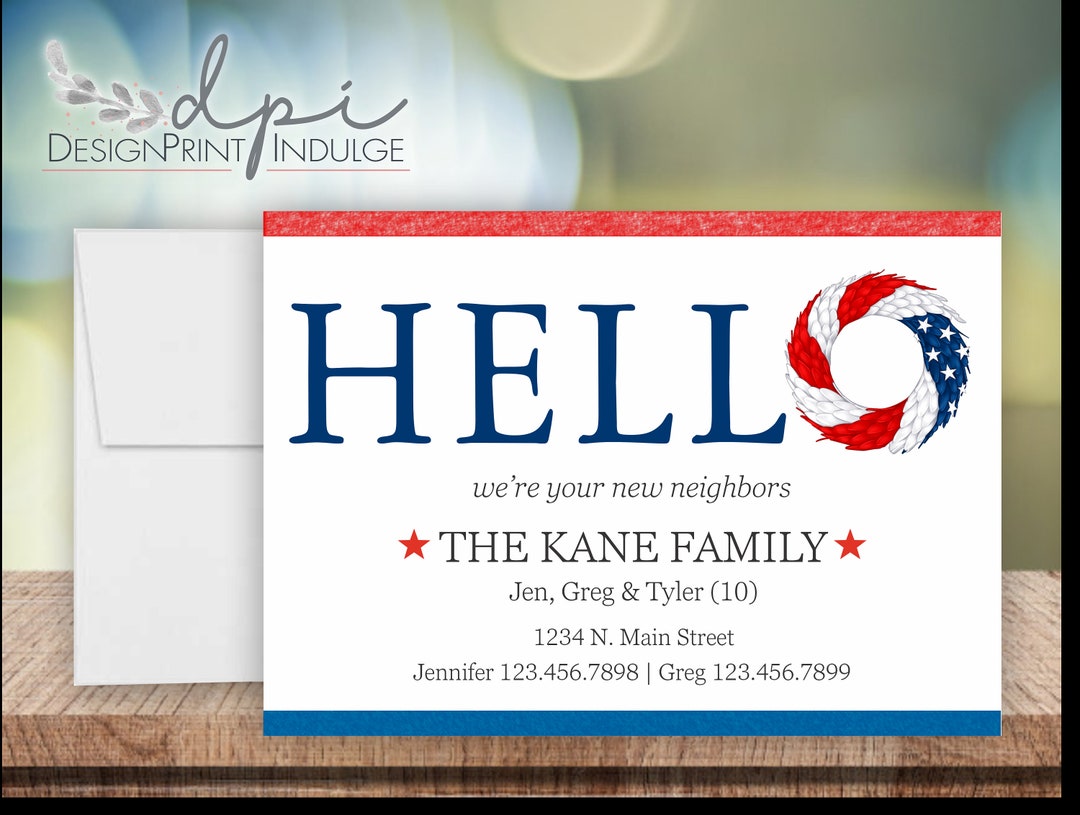 Hello New Neighbor Card Red White & Blue, New to the Neighborhood ...