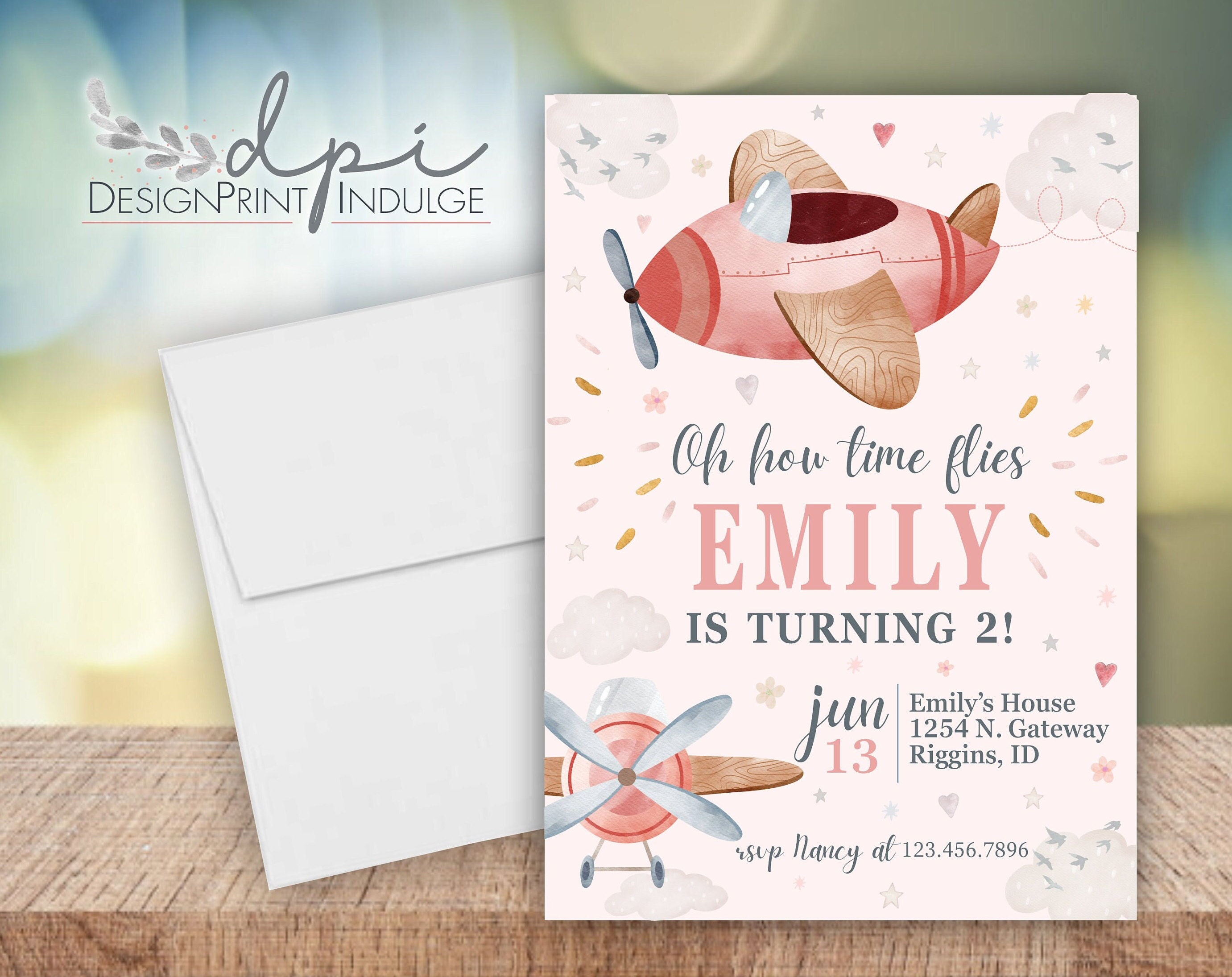 Airplane Birthday Invitation Pink Girls Airplane Birthday - Etsy