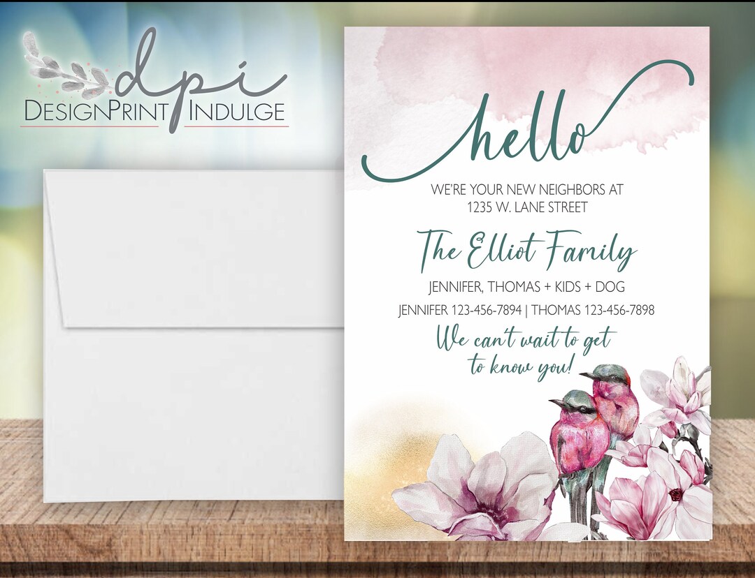 Hello New Neighbor Cards With Birds, Personalized New Neighbors ...