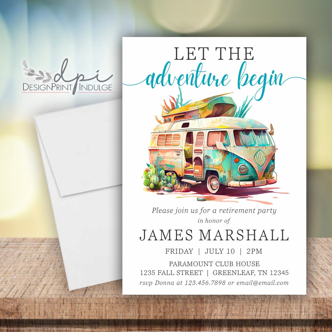 Retirement Invitation, Camper Cactus Retirement Invites, Adventure ...