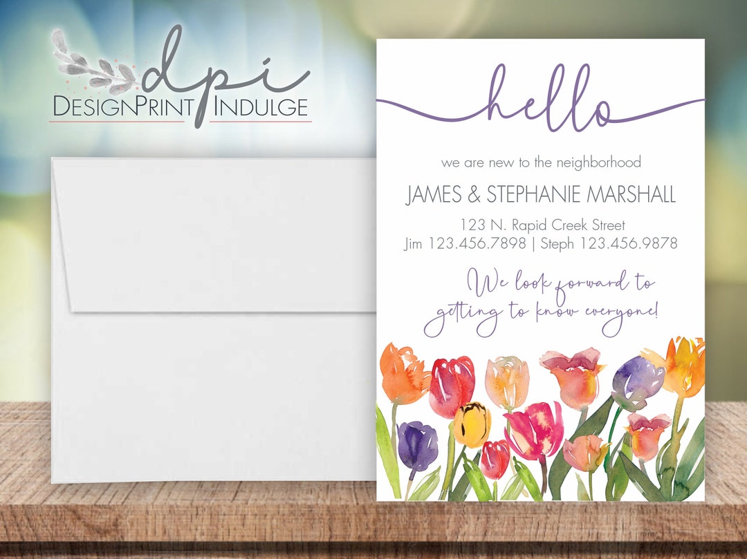 Hello New Neighbor Spring Introduction Announcement Card, Tulips New to ...