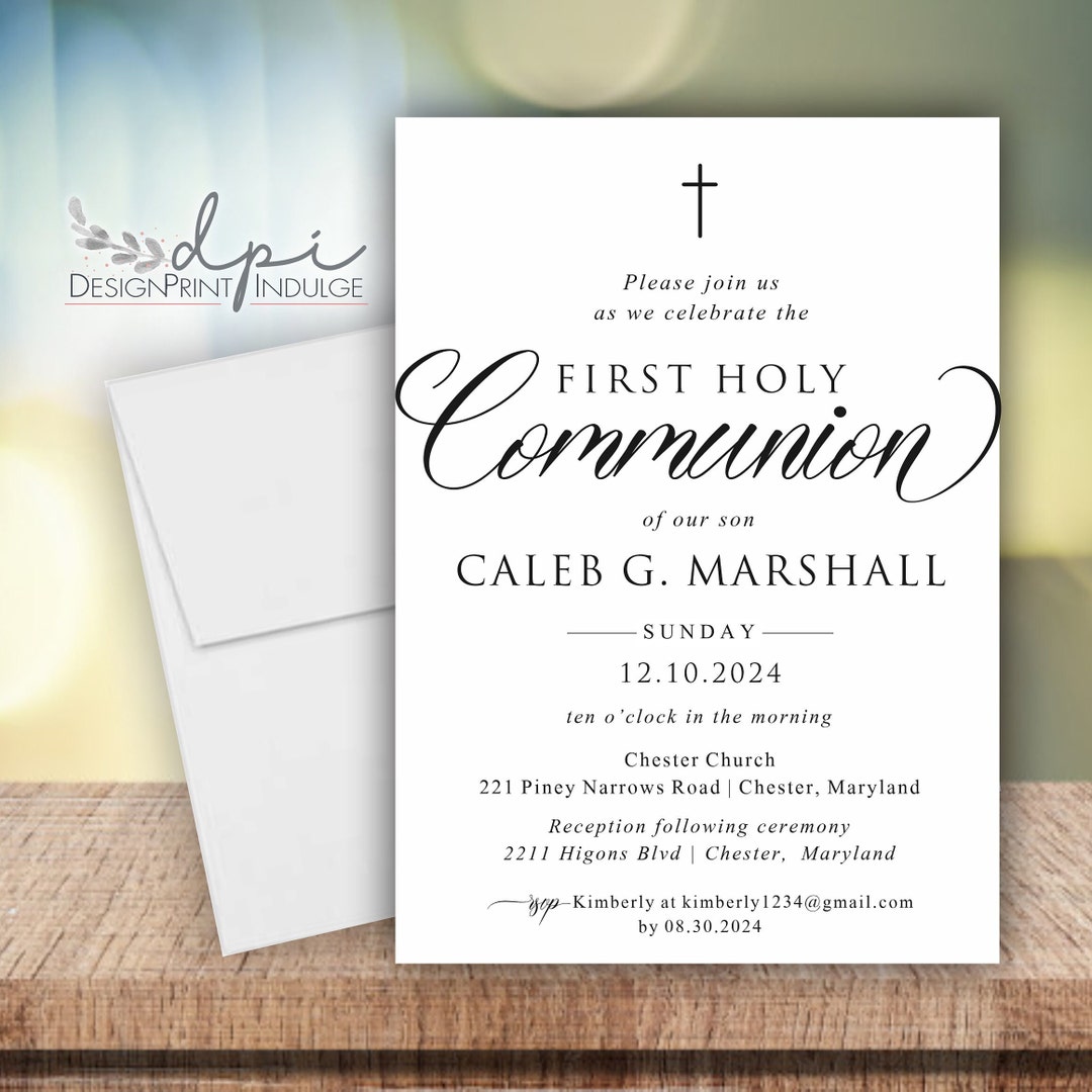 First Holy Communion Invitatoin, Communion Invite Cards, Gender Neutral ...