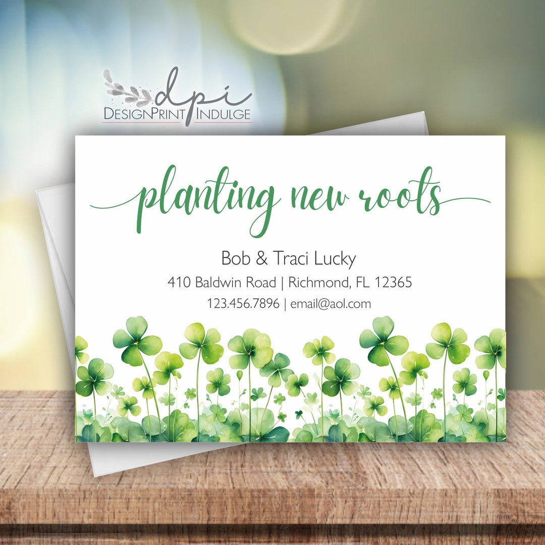 Planting New Roots Shamrocks Announcement Cards, St Patrick's Moving ...