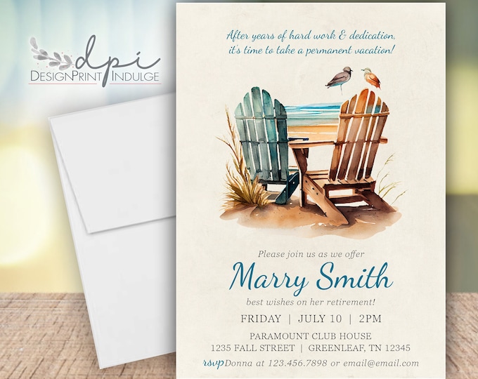 Retirement Beach Party Invitation, Beach Retirement Party Invites ...
