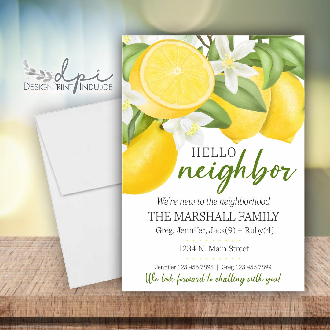 Hello We're Your New Neighbors Card With Lemons, We're New to the ...