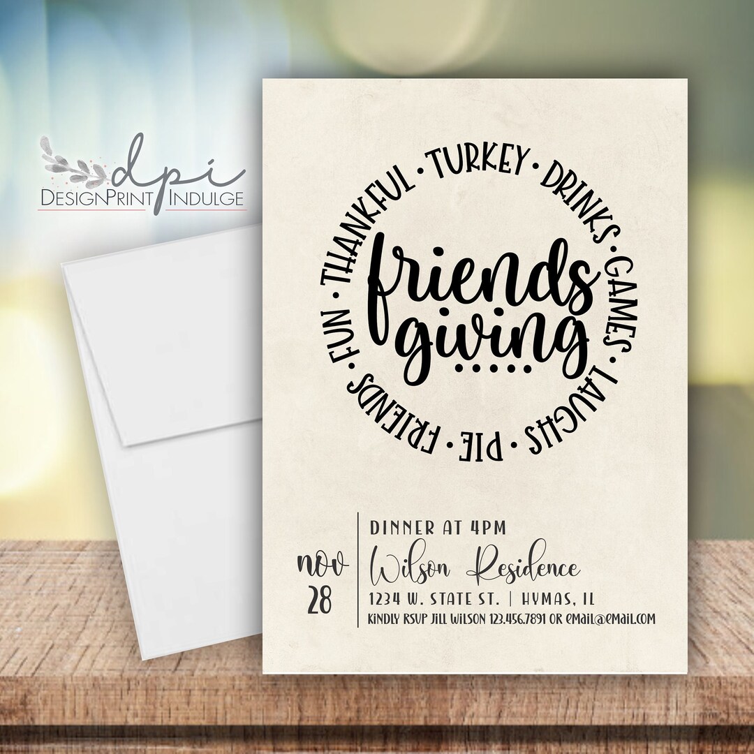 Friendsgiving Dinner Invitations Printed With Craft Paper Background ...