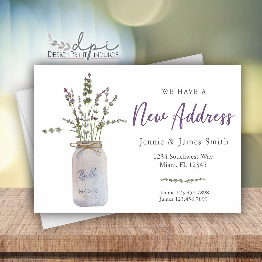 Mason Jar Lavender Change of Address Cards, Printed or Digital - Etsy